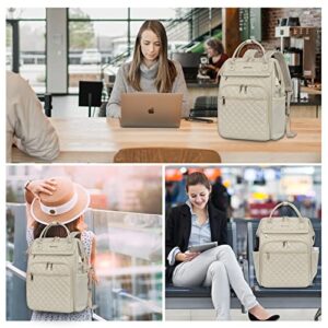 EMPSIGN Laptop Backpack for Women 17 Inch Travel Backpack, Large Capacity 40L Compuer Backpack Purse, Waterproof Stylish Business College Backpack with USB Port, Quilted Beige