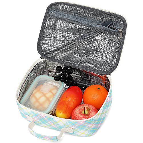 CAMTOP Lunch Box Kids Insulated Lunch Bag Small Cooler Thermal Meal Thermal lunchbox for Girls Boys School Picnics（Lattice Colorful）