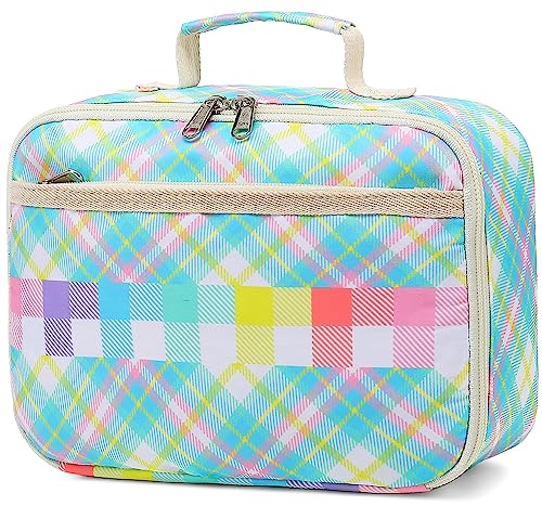 CAMTOP Lunch Box Kids Insulated Lunch Bag Small Cooler Thermal Meal Thermal lunchbox for Girls Boys School Picnics（Lattice Colorful）