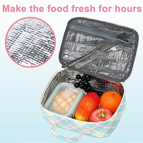 CAMTOP Lunch Box Kids Insulated Lunch Bag Small Cooler Thermal Meal Thermal lunchbox for Girls Boys School Picnics（Lattice Colorful）