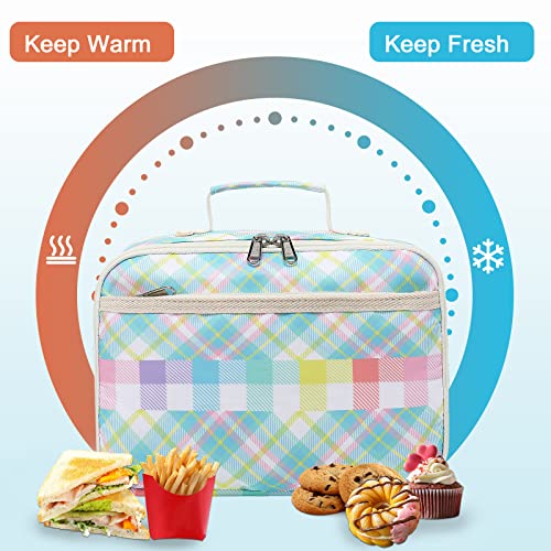 CAMTOP Lunch Box Kids Insulated Lunch Bag Small Cooler Thermal Meal Thermal lunchbox for Girls Boys School Picnics（Lattice Colorful）