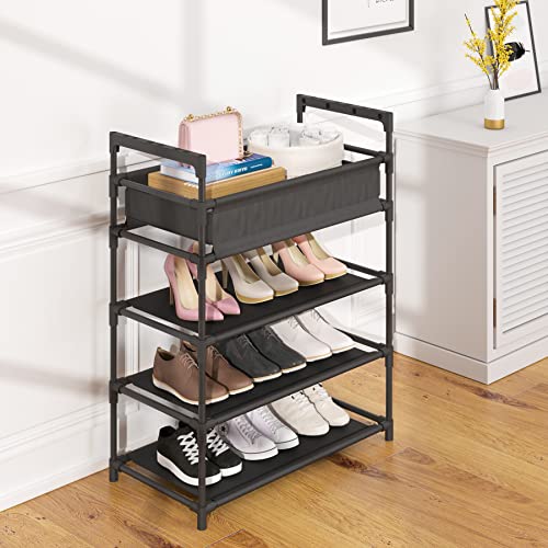 Calmootey 6-Tier Stackable Freestanding Shoe Rack, 2-in-1 Plus Storage Bag Sturdy Shoe Shelf, Non-Woven Fabric Entryway Shoe Shelf with Storage Organizer