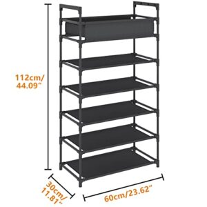 Calmootey 6-Tier Stackable Freestanding Shoe Rack, 2-in-1 Plus Storage Bag Sturdy Shoe Shelf, Non-Woven Fabric Entryway Shoe Shelf with Storage Organizer