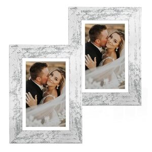 capcillin 4x6 picture frame wood set of 2 with glass, display pictures 4x6 without mat or 3.5x5 photos with mat, wall gallery photo frames, tabletop display and wall mounting, distressed white