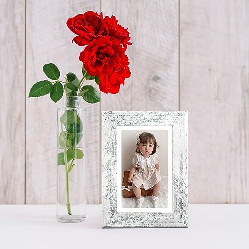 Capcillin 4x6 Picture Frame Wood Set of 2 with Glass, Display Pictures 4x6 Without Mat or 3.5x5 Photos with Mat, Wall Gallery Photo Frames, Tabletop Display and Wall Mounting, Distressed White