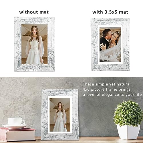 Capcillin 4x6 Picture Frame Wood Set of 2 with Glass, Display Pictures 4x6 Without Mat or 3.5x5 Photos with Mat, Wall Gallery Photo Frames, Tabletop Display and Wall Mounting, Distressed White