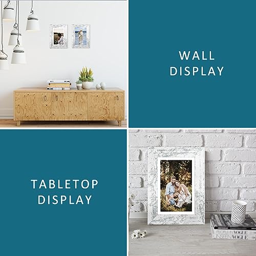 Capcillin 4x6 Picture Frame Wood Set of 2 with Glass, Display Pictures 4x6 Without Mat or 3.5x5 Photos with Mat, Wall Gallery Photo Frames, Tabletop Display and Wall Mounting, Distressed White