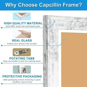 Capcillin 4x6 Picture Frame Wood Set of 2 with Glass, Display Pictures 4x6 Without Mat or 3.5x5 Photos with Mat, Wall Gallery Photo Frames, Tabletop Display and Wall Mounting, Distressed White