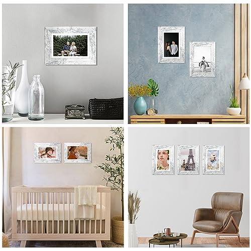 Capcillin 4x6 Picture Frame Wood Set of 2 with Glass, Display Pictures 4x6 Without Mat or 3.5x5 Photos with Mat, Wall Gallery Photo Frames, Tabletop Display and Wall Mounting, Distressed White