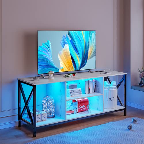 OUTDOOR DOIT TV Stands for Living Room, LED TV Console with Wireless/USB Charging Station，Television Stands with Body Sensing LED Light, TV Stand for Bedroom (White, 59 inch)