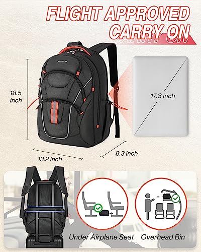 BAGSMART Large Travel Backpack for Women Men,Laptop Backpack Flight Approved Carry On Computer Bag Fits 17 Inch Laptop,Water Resistant Outdoor Backpack for Hiking Business,Black