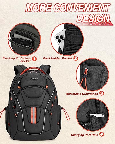 BAGSMART Large Travel Backpack for Women Men,Laptop Backpack Flight Approved Carry On Computer Bag Fits 17 Inch Laptop,Water Resistant Outdoor Backpack for Hiking Business,Black