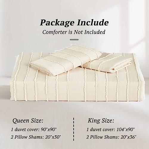 Nayoroom Boho Striped Duvet Cover Set King Size Beige Khaki Tufted Textured Bedding Sets 3 Pieces Soft Lightweight Washed Microfiber Aesthetic Comforter Cover with Zipper Closure for All Seasons