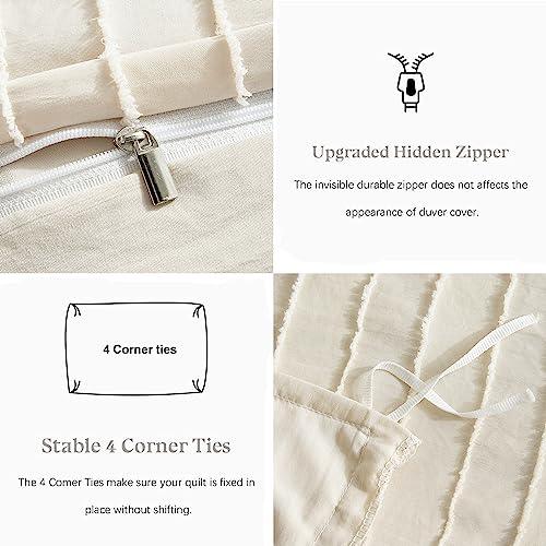 Nayoroom Boho Striped Duvet Cover Set King Size Beige Khaki Tufted Textured Bedding Sets 3 Pieces Soft Lightweight Washed Microfiber Aesthetic Comforter Cover with Zipper Closure for All Seasons