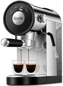 ilavie espresso coffee machine, 20 bar espresso machine with steamer, compact espresso maker with milk frother for home, stainless steel cappuccino machine for cappuccino, latte, 1250w