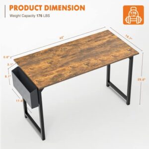 Sweetcrispy Computer Desk Small Office Desk 40 Inch Writing Desks Small Space Desk Study Table Modern Simple Style Work Table with Storage Bag and Iron Hook Wooden Desk for Home, Bedroom