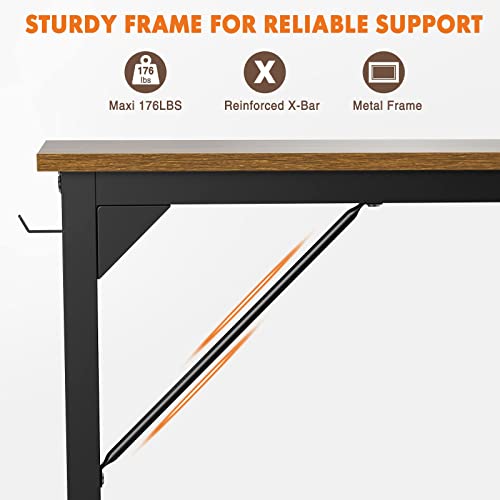 Sweetcrispy Computer Desk Small Office Desk 40 Inch Writing Desks Small Space Desk Study Table Modern Simple Style Work Table with Storage Bag and Iron Hook Wooden Desk for Home, Bedroom