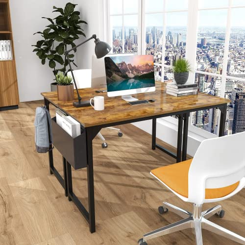 Sweetcrispy Computer Desk Small Office Desk 40 Inch Writing Desks Small Space Desk Study Table Modern Simple Style Work Table with Storage Bag and Iron Hook Wooden Desk for Home, Bedroom