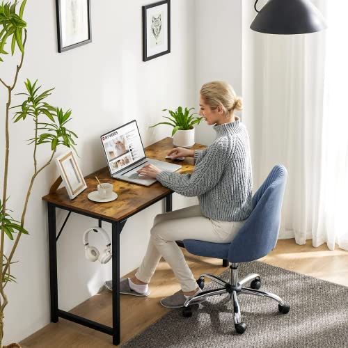 Sweetcrispy Computer Desk Small Office Desk 40 Inch Writing Desks Small Space Desk Study Table Modern Simple Style Work Table with Storage Bag and Iron Hook Wooden Desk for Home, Bedroom