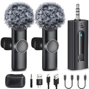 dual wireless lavalier microphone for camera/iphone/android phone/laptop/computer/gopro, professional plug-play lapel microphone wireless for video recording, interview, vlogging, youtube - k2