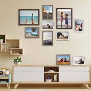 LIPHISFUN Picture Frames Collage Wall Decor 10 Pack Gallery Wall Frame Set with Multi Sizes 4x6 5x7 8x10 Photo Frames Collage for Wall or Tabletop Display in 3 Different Finishes - Brown, Gray, White