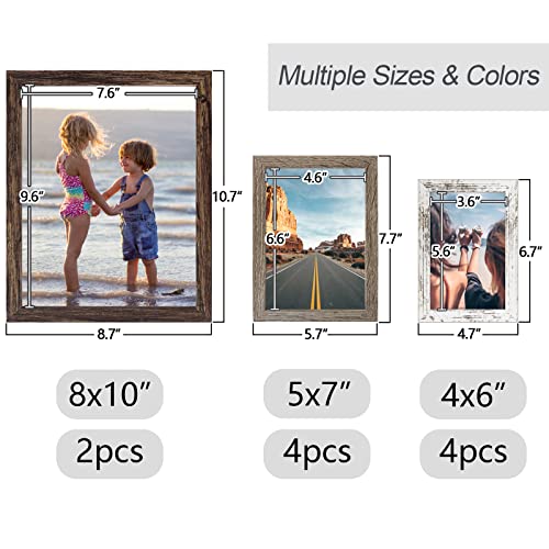 LIPHISFUN Picture Frames Collage Wall Decor 10 Pack Gallery Wall Frame Set with Multi Sizes 4x6 5x7 8x10 Photo Frames Collage for Wall or Tabletop Display in 3 Different Finishes - Brown, Gray, White