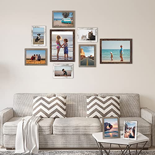 LIPHISFUN Picture Frames Collage Wall Decor 10 Pack Gallery Wall Frame Set with Multi Sizes 4x6 5x7 8x10 Photo Frames Collage for Wall or Tabletop Display in 3 Different Finishes - Brown, Gray, White