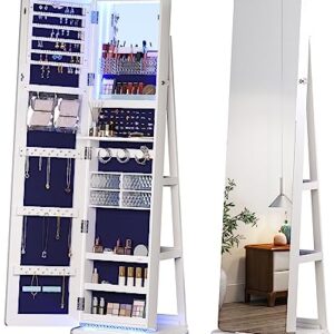 HWB Full-length mirror Jewelry Cabinet Standing with Lights 6297 (White 2)