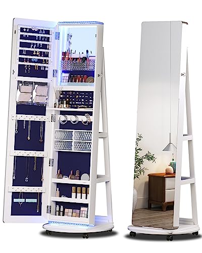 HWB Full-length mirror Jewelry Cabinet Standing with Lights 6297 (White 2)