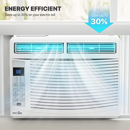 mollie 6,000 BTU Smart Window Air Conditioner with Wi-Fi Connected, Window AC Unit Cools up to 250 Sq.Ft., Remote/App Control, with Easy Install Kit, 115V/60Hz, White