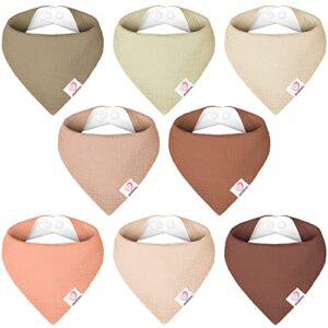 bearmoss muslin baby drooling bibs 8 pack, 100% cotton triangular bandana bibs gift for baby girls boys teething drooling (coconut mocha)