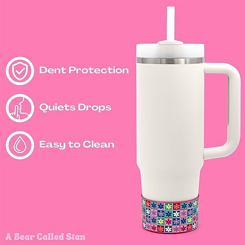 Silicone Water Bottle Boot for Stanley Cup, Hydro Flask, YETI, Owala, Simple Modern, HydroFlask Tumbler Bottles | WIDE | Berry Bouquet Check | Compatible with 32oz, 40oz