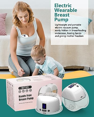 Wearable Breast Pump Hands Free, 4 Modes and 9 Levels, Pain Free and Super Quiet, Long Battery Life, Double Portable Electric Breast Pump with Memory Function, Easy Assemble/Disassemble