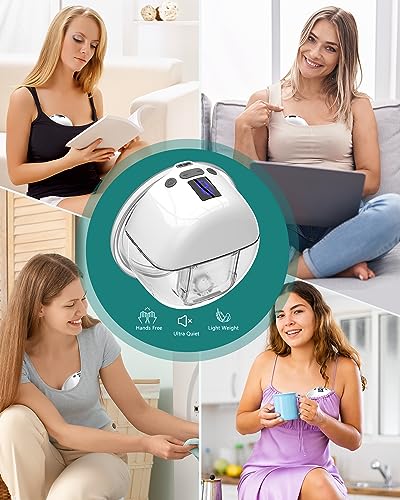 Wearable Breast Pump Hands Free, 4 Modes and 9 Levels, Pain Free and Super Quiet, Long Battery Life, Double Portable Electric Breast Pump with Memory Function, Easy Assemble/Disassemble