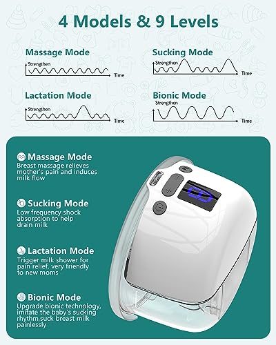 Wearable Breast Pump Hands Free, 4 Modes and 9 Levels, Pain Free and Super Quiet, Long Battery Life, Double Portable Electric Breast Pump with Memory Function, Easy Assemble/Disassemble