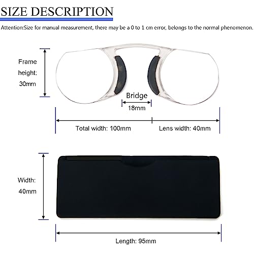 MMOWW Nose Pinching Armless Reading Glasses,2 Pack Ultra Slim Pocket Size Readers with Mini Portable Case (Black+Red,2.0)