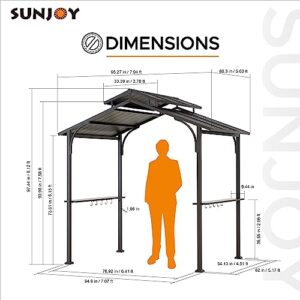 Sunjoy Grill Gazebo 5 ft. x 8 ft. Brown Steel Frame Double Tiered Hardtop Gazebo with Ceiling Hook and Bar Shelves