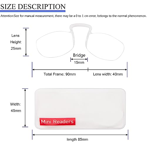 DXYXYO Armless Thin Reading Glasses for Men and Women Mini Lightweight Legless Clip on Nose Readers 3 Pack, 2.0