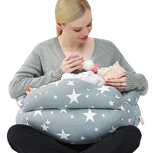 Chilling Home Nursing Pillow for Breastfeeding, Three-Sided Safety Pillows Breast Feeding Pillow More Support for Mom and Baby, Newborn Feeding Pillow,Removable Cover,Adjustable Waist Strap