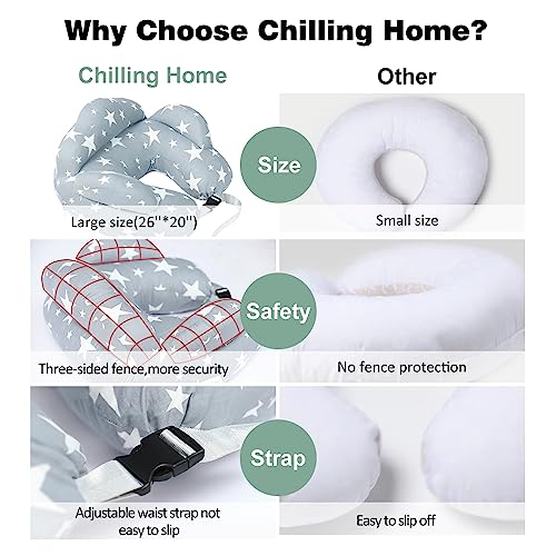 Chilling Home Nursing Pillow for Breastfeeding, Three-Sided Safety Pillows Breast Feeding Pillow More Support for Mom and Baby, Newborn Feeding Pillow,Removable Cover,Adjustable Waist Strap