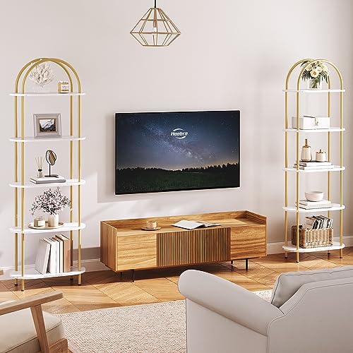 HOOBRO 5 Tier Bookshelf, Modern Arched Bookcase, White and Gold Book Shelf, Tall Bookcase Shelf Storage Organizer, Open Storage Shelves, Modern Book Shelves for Bedroom, Living Room, Gold DM176SJ01