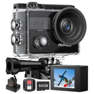 akaso brave 4 4k30fps action camera + kingston 64gb microsdxc memory card accessories kit bundle - 20mp ultra hd photo eis 30m waterproof camera wifi remote control 5x zoom underwater video cameras