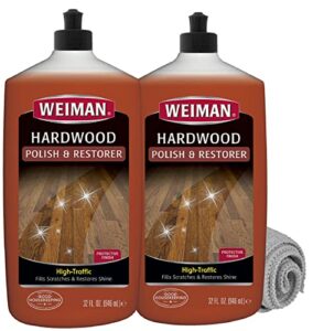 weiman wood floor polish and restorer 32 oz 3pc bundle - high-traffic hardwood floor, natural shine, removes scratches, leaves protective layer