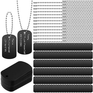 military dog tags set blank bulk aluminum blank dog tags ball steel chain rectangle metal stamping tags for diy decorative craft pet dog identification tags supplies, black(150 sets)