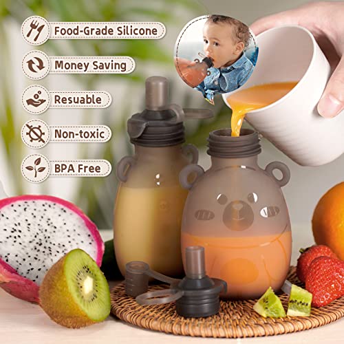 haakaa Happii Bear Reusable Pouches for Baby Food,Refillable Pouches for Toddlers, Reusable Squeeze Pouches for Kids,for Fruit Puree,Yogurt,Smoothies...2 Pack 6 oz/170ml, 6 Months+