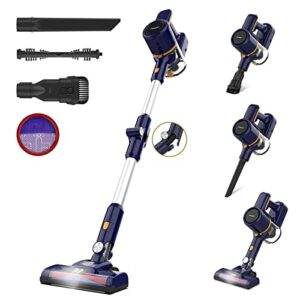 poweart cordless vacuum cleaner, 6 in 1 multifunction cordless stick vacuum, 2200mah vacuum cleaner rechargeable, lightweight vacuum cleaner hardwood floor pet hair home - deep blue