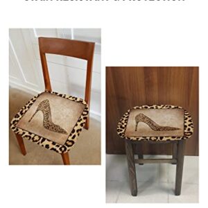 MUSEDAY Leopard Print Seat Covers for Dining Room Stretch Chair Seat Covers Set of 6, Removable Washable Chair Seat Protector Cushion Slipcovers for Kitchen, Brown Animal Texture High Heels