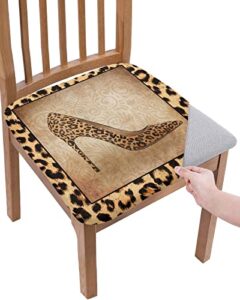 museday leopard print seat covers for dining room stretch chair seat covers set of 4, removable washable chair seat protector cushion slipcovers for kitchen, brown animal texture high heels