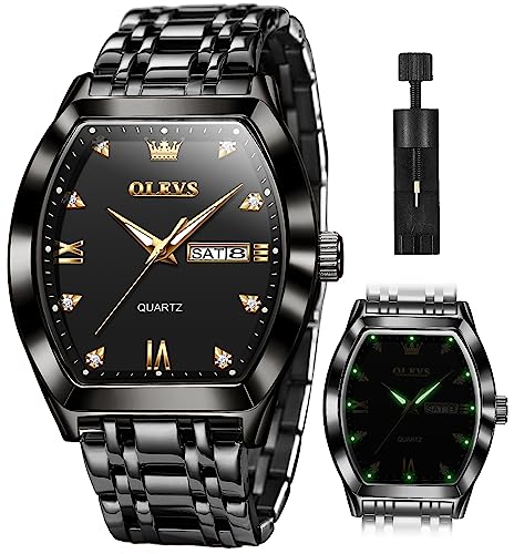 OLEVS Watch for Men Business Dress Diamond Analog Quartz Date Luxury Men Watches Black Casual Stainless Steel Waterproof Luminous Two Tone Man Wrist Watch Square