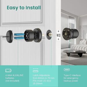 GHome 4 IN 1 Smart Fingerprint Door Knob with Keypad Door Lock, Biometric Smart Door Knobs & App Control, Keyless Entry Door Lock Great for Home, Bedroom, Apartment Offices and Garages